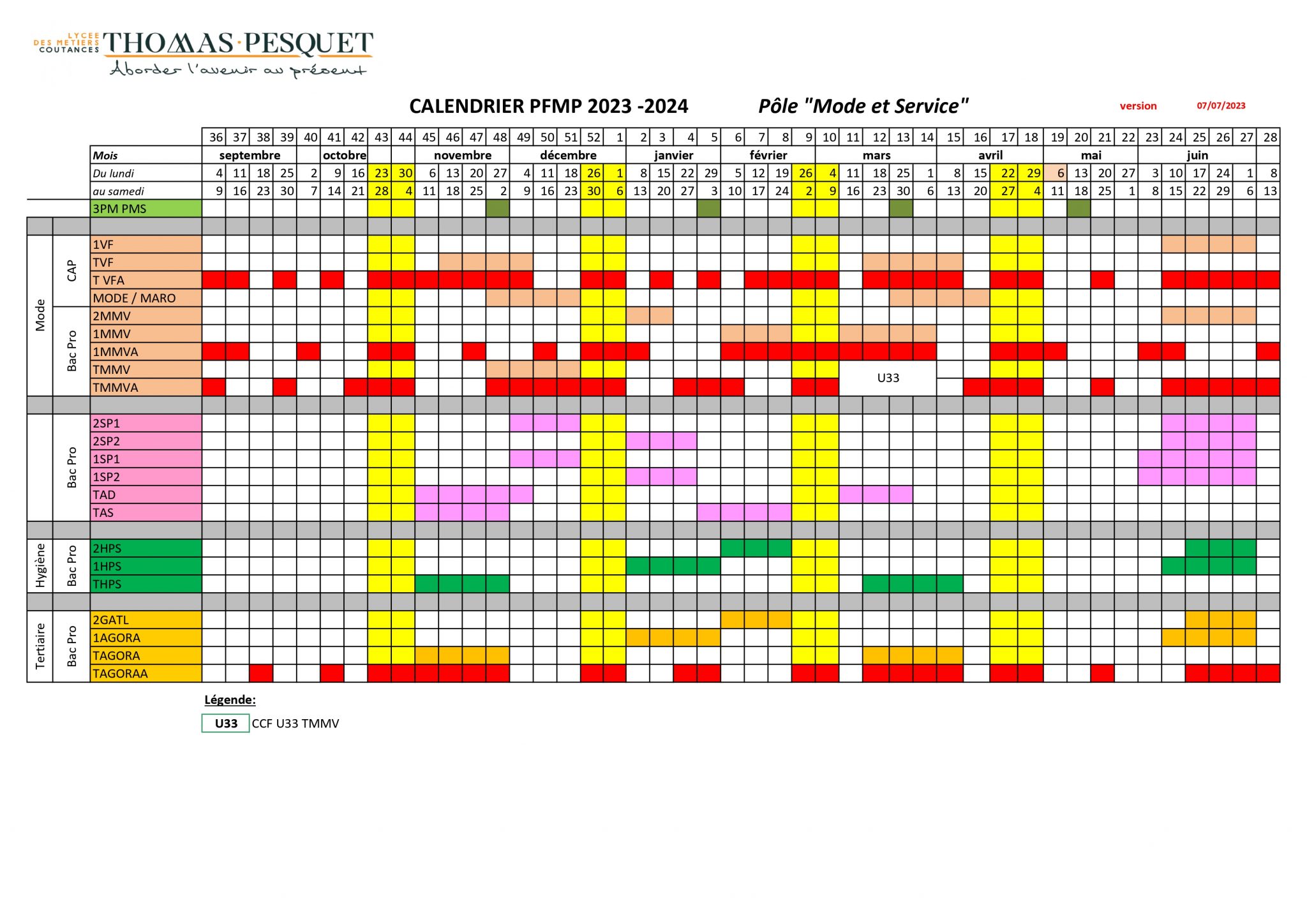 Calendrier PFMP 2023-2024 PMS | Lycées des métiers - Coutances
